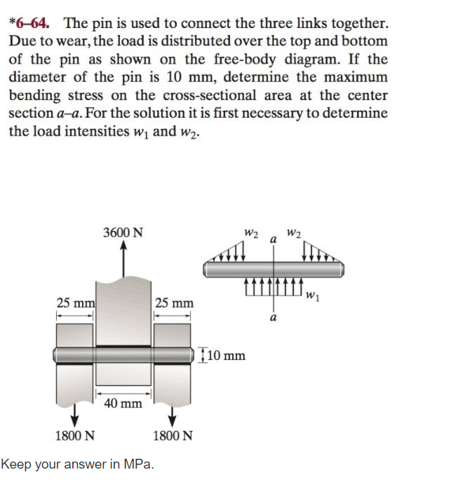 Solved *6-64. The pin is used to connect the three links | Chegg.com