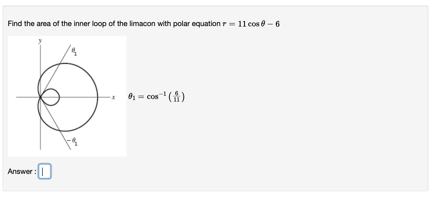 Solved Find the area of the inner loop of the limacon with | Chegg.com