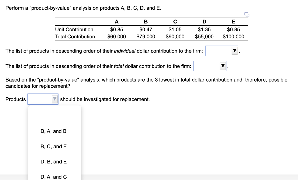 Solved Perform a "product-by-value" analysis on products A, | Chegg.com