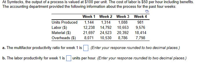 Solved At Symtecks, the output of a process is valued at | Chegg.com