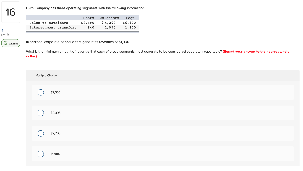 Solved Livro Company has three operating segments with the | Chegg.com