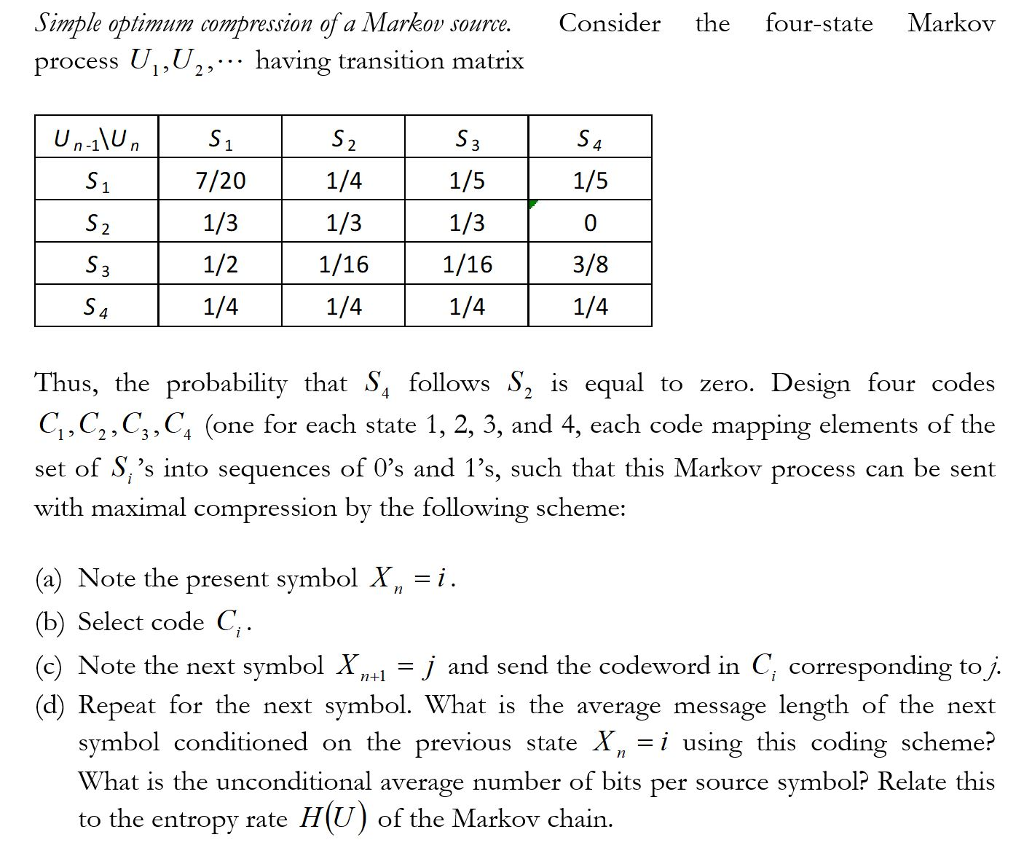 Simple optimum compression of a Markov sourve. | Chegg.com
