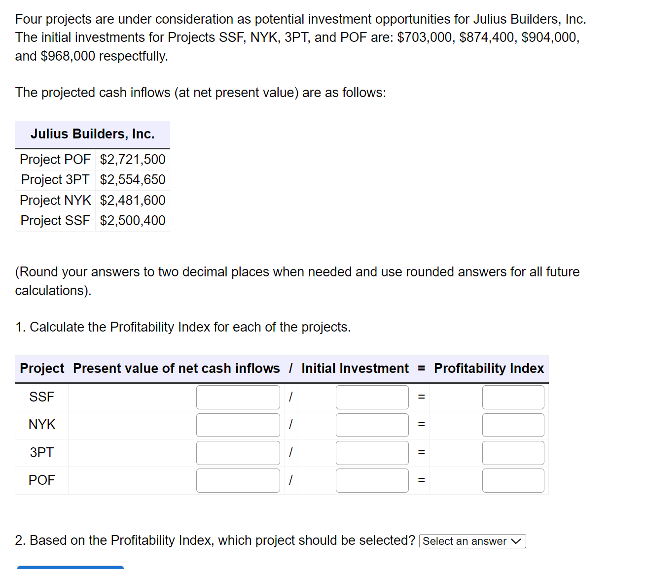 Solved Four projects are under consideration as potential | Chegg.com