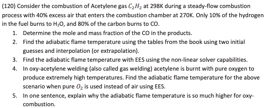 (120) Consider the combustion of Acetylene gas C2H2 | Chegg.com