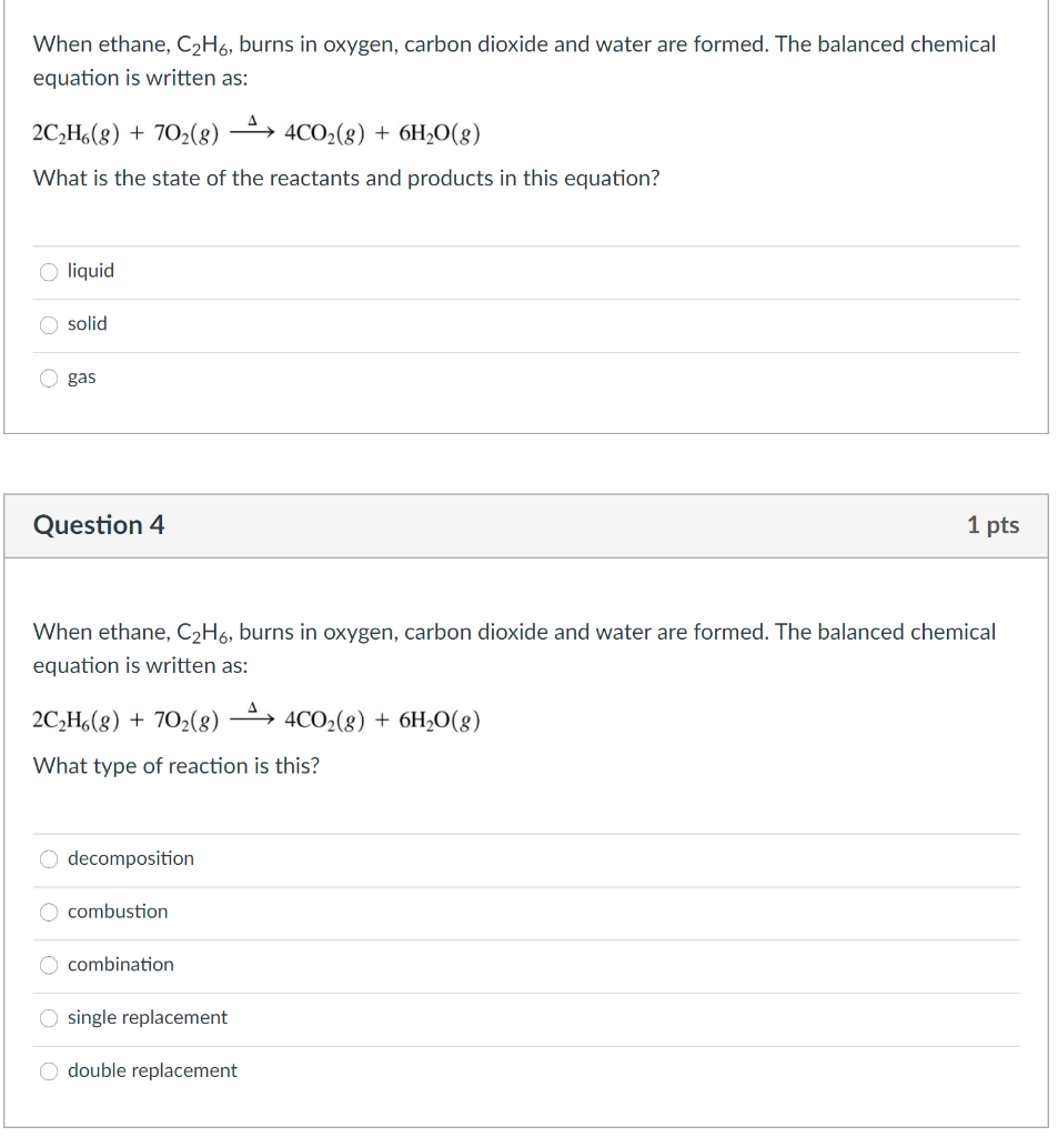 Solved When ethane, C2H6, burns in oxygen, carbon dioxide | Chegg.com