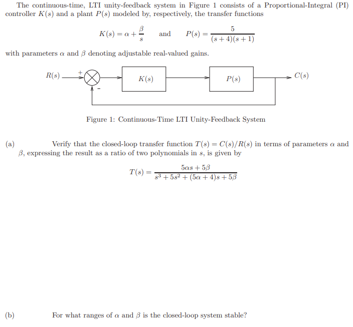 Solved The continuous-time, LTI unity-feedback system in | Chegg.com