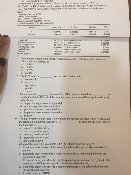 Solved d. the standard error statistic Given the OLS | Chegg.com