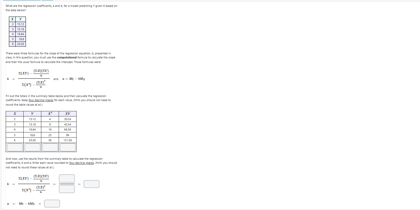 Solved What are the regression coefficients, a and b, ﻿for a | Chegg.com