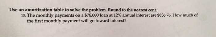 Solved Use an amortization table to solve the problem. Round | Chegg.com