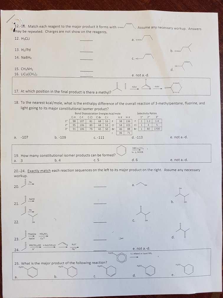 Solved 2.-15. Match each reagent to the major product it | Chegg.com