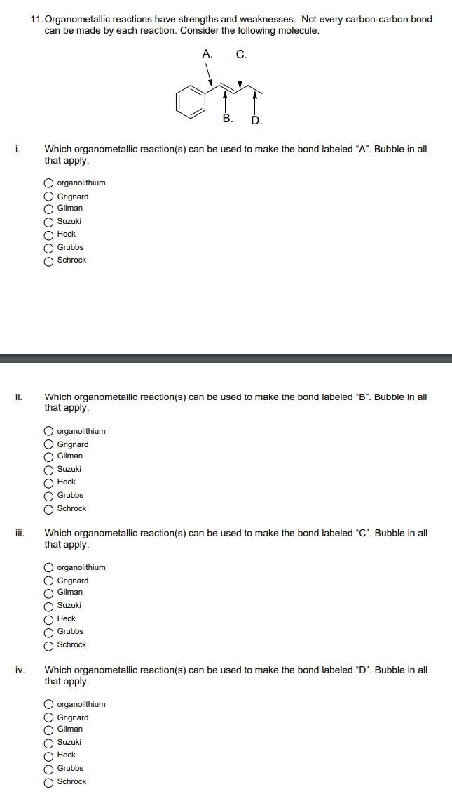 Solved 11. Organometallic reactions have strengths and | Chegg.com