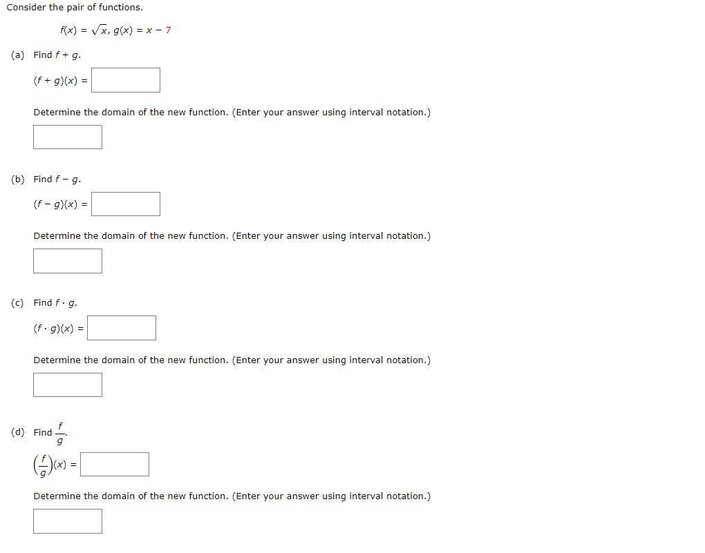 Solved Consider the pair of functions. f(x)=x,g(x)=x−7 (a) | Chegg.com