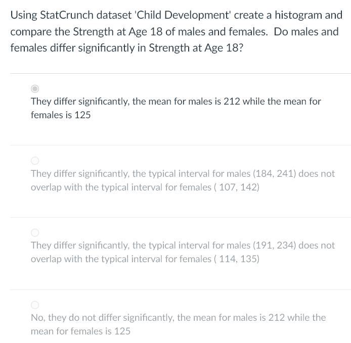 Solved Using StatCrunch dataset 'Child Development' create a | Chegg.com