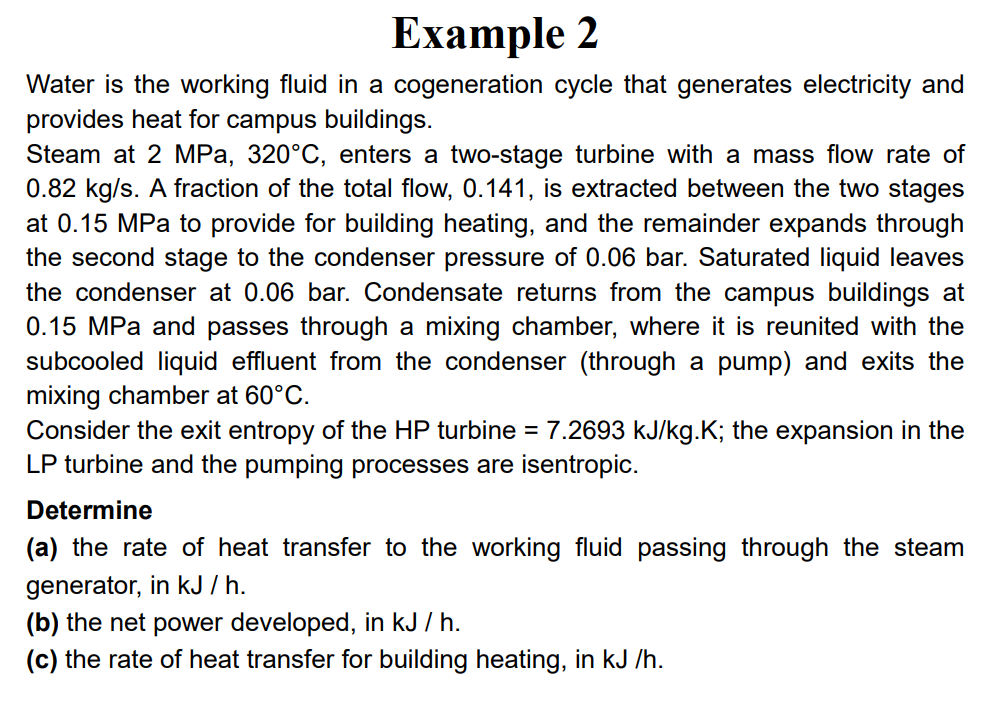 Solved Example 2 Water is the working fluid in a | Chegg.com