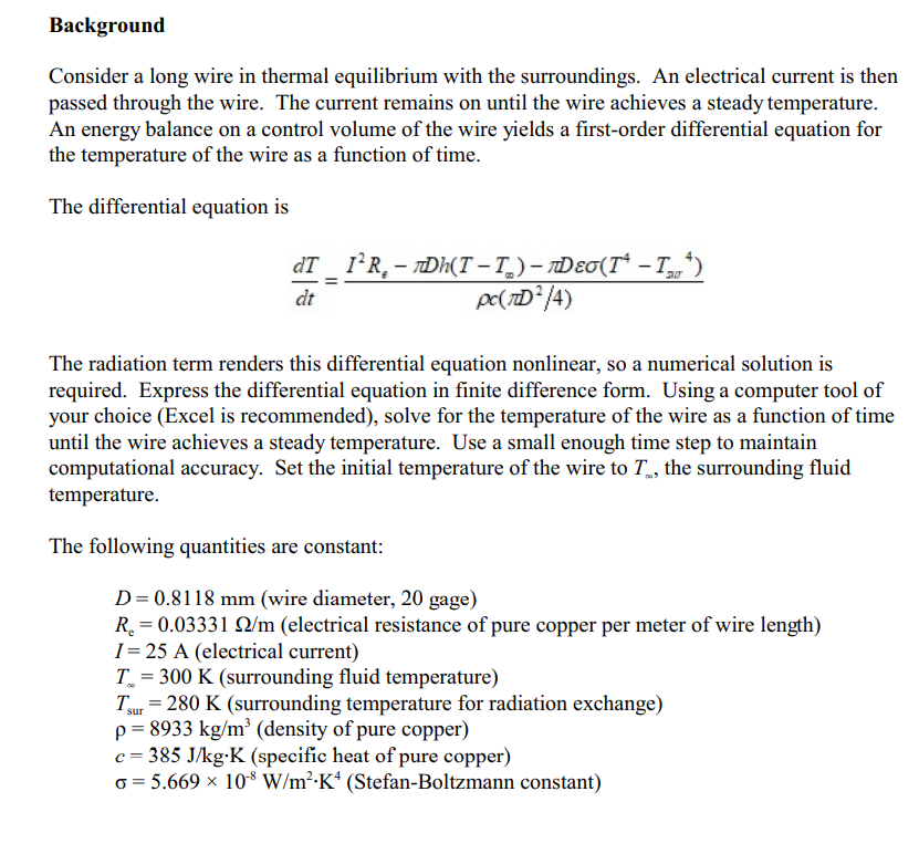 Solved Background Consider a long wire in thermal | Chegg.com