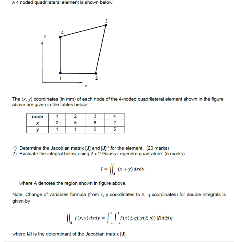 A 4 noded quadrilateral element is shown below The | Chegg.com