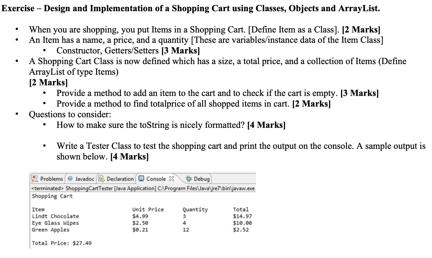 Solved Exercise - Design and Implementation of a Shopping | Chegg.com