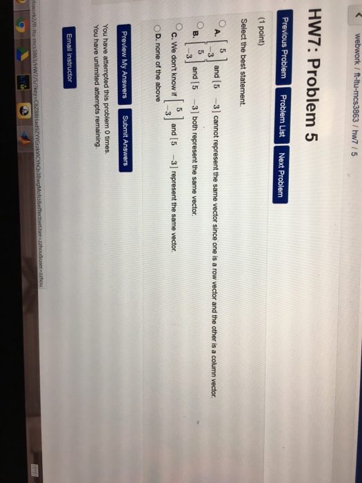 Solved / hw7 15 HW7: Problem 5 1 point) Select the best | Chegg.com