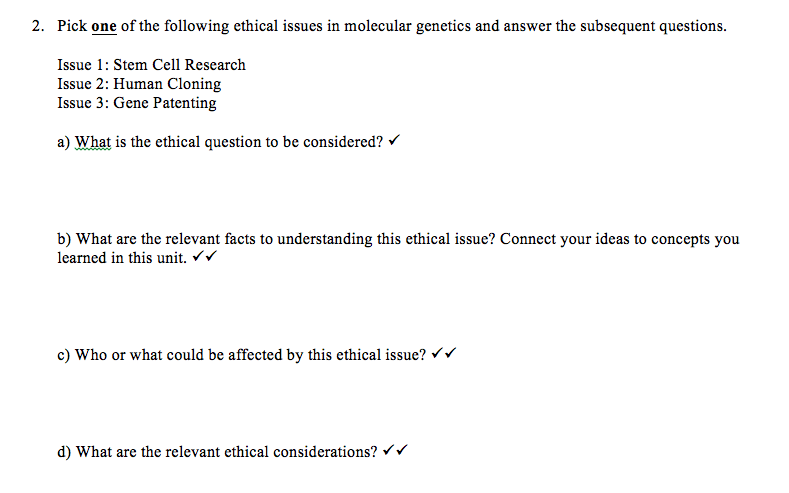 Solved 2. Pick one of the following ethical issues in | Chegg.com