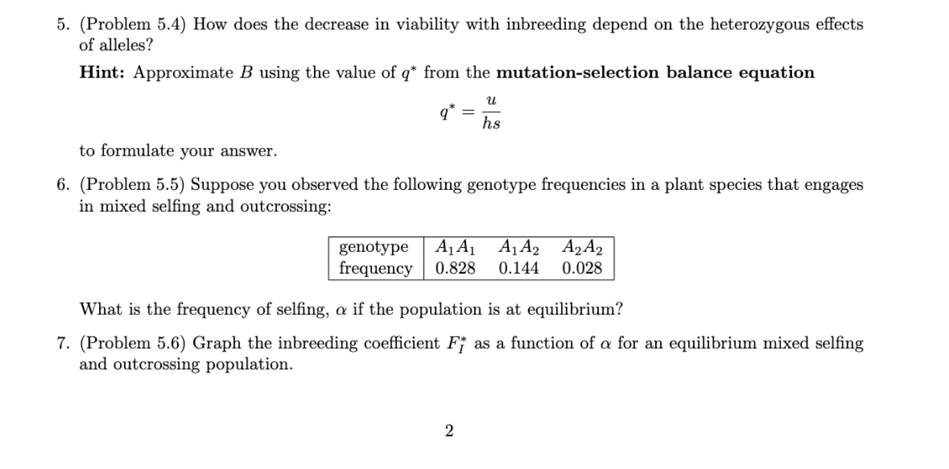 Solved 5. (Problem 5.4) How does the decrease in viability | Chegg.com