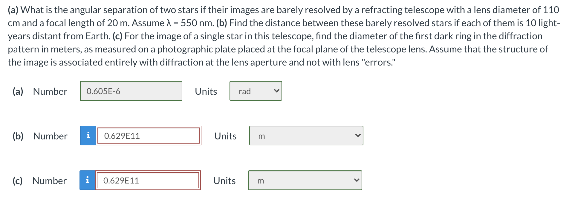 Solved (a) What is the angular separation of two stars if | Chegg.com