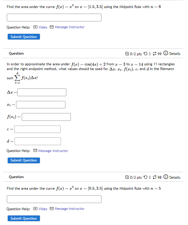 Solved Find the area under the curve f(x)=x3 ﻿on x=[1.5,3.5] | Chegg.com