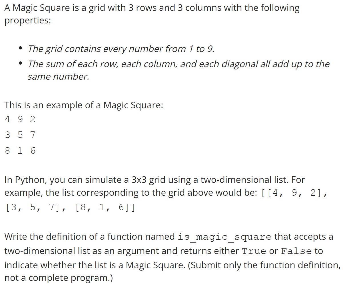 Solved A Magic Square is a grid with 3 ﻿rows and 3 ﻿columns | Chegg.com