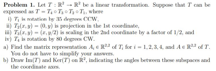 Solved Problem 1. Let T: R2 R2 be a linear transformation. | Chegg.com