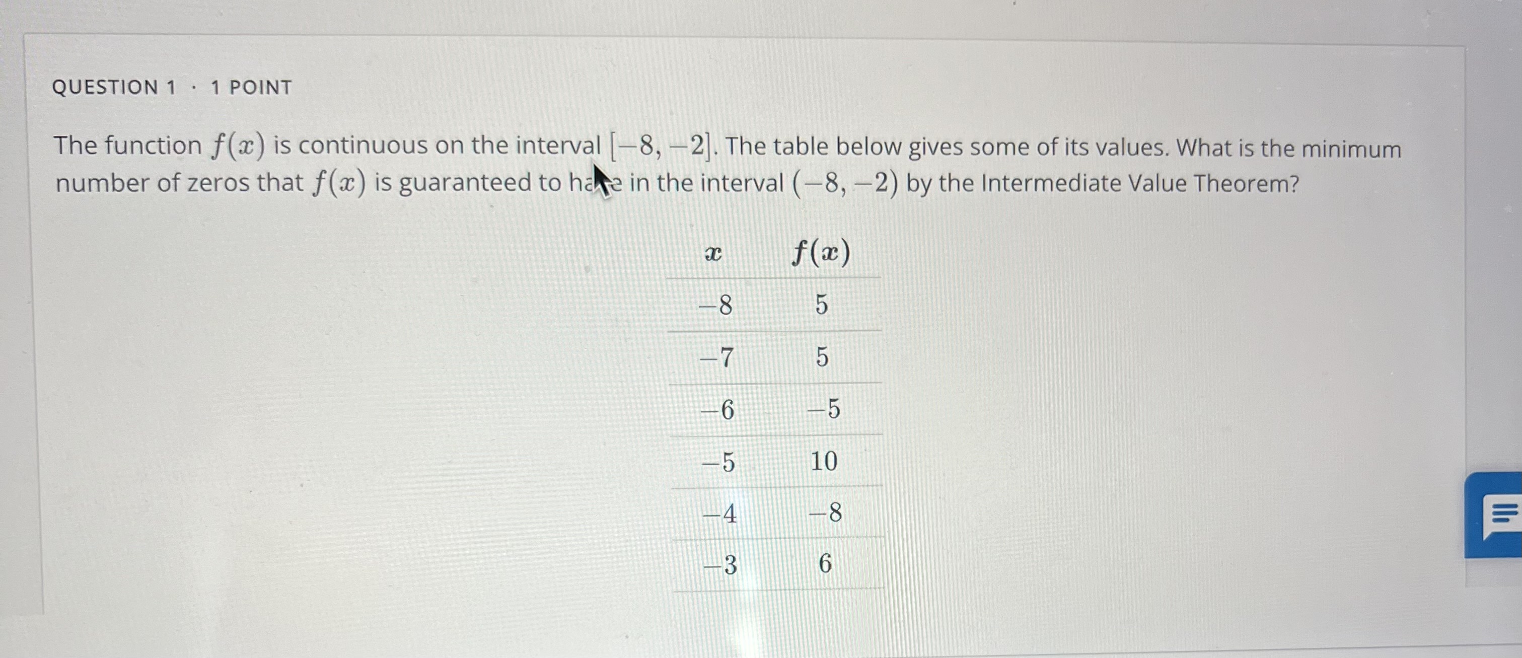 Solved QUESTION 1 * 1 POINTThe function f(x) is continuous | Chegg.com Solved QUESTION 1 * 1 POINTThe function f(x) is continuous | Chegg.com