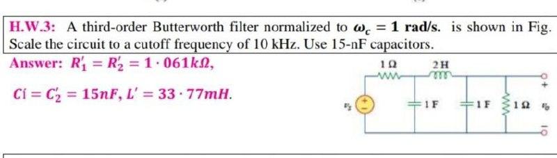 Solved H.W.3: A third-order Butterworth filter normalized to | Chegg.com