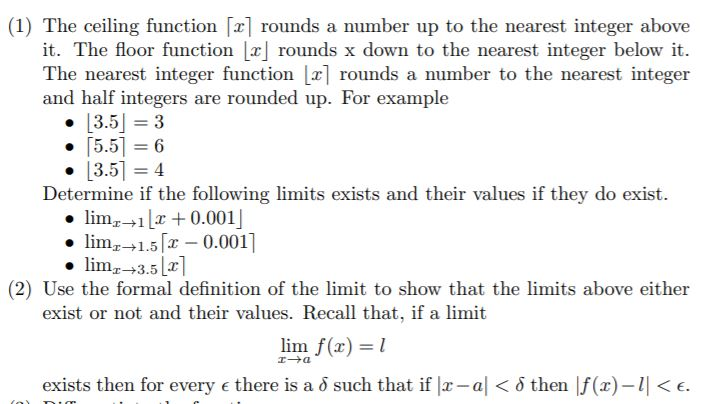 Solved (1) The ceiling function [x] rounds a number up to | Chegg.com