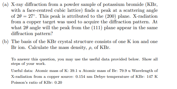 Solved (a) X-ray diffraction from a powder sample of | Chegg.com