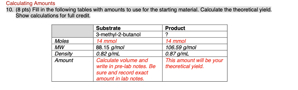 Solved Calculating Amounts 10. (8 pts) Fill in the following | Chegg.com