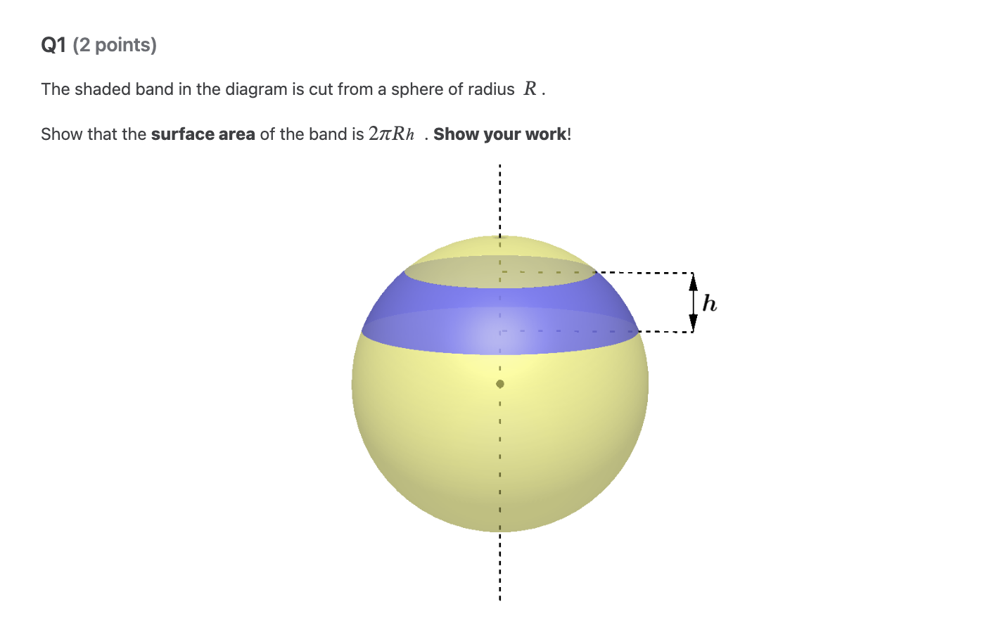 Solved The shaded band in the diagram is cut from a sphere | Chegg.com