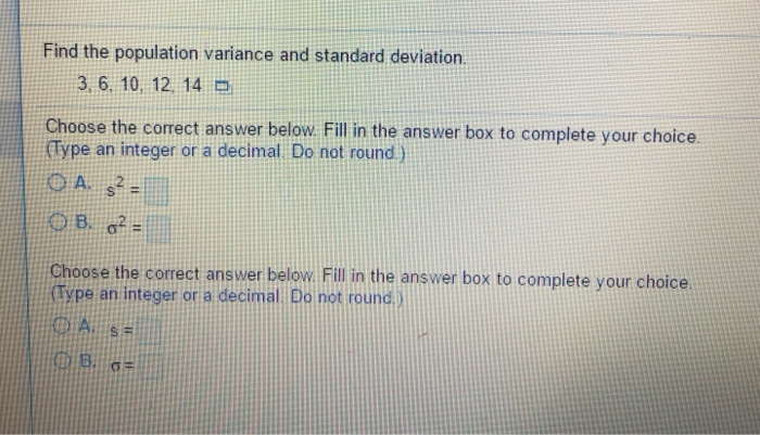 Solved Find The Population Variance And Standard Deviation
