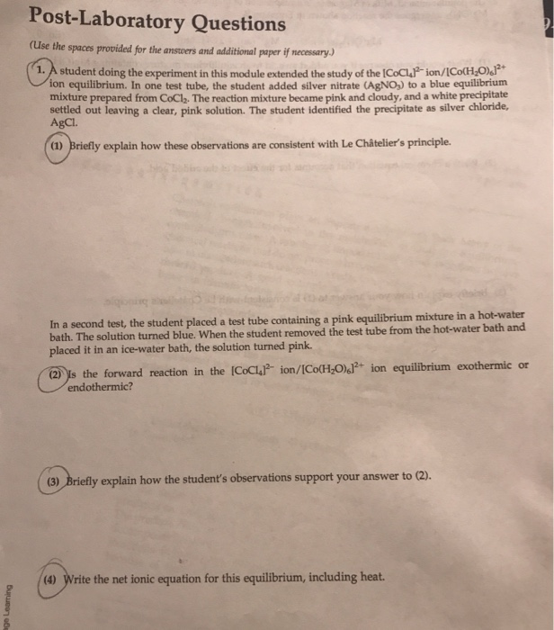 Solved Post-Laboratory Questions (Use the spaces provided | Chegg.com