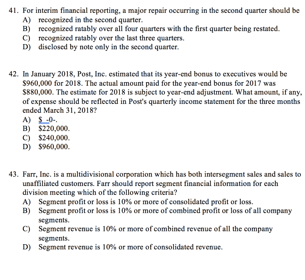 Solved 41 For Interim Financial Reporting A Major Repair Chegg solved-41-for-interim-financial-reporting-a-major-repair-chegg