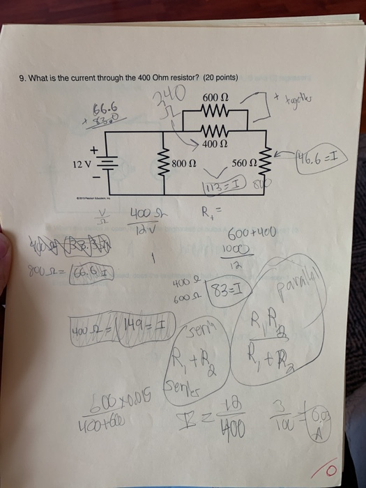 Solved 9. What is the current through the 400 Ohm resistor? | Chegg.com