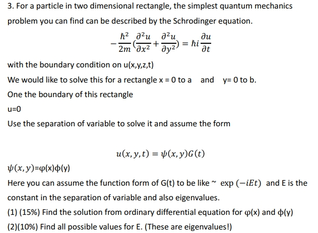 Solved 3. For a particle in two dimensional rectangle, the | Chegg.com