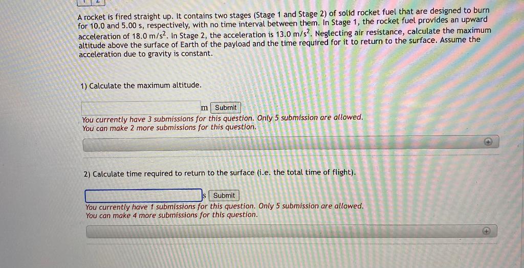 Solved A rocket is fired straight up. It contains two stages | Chegg.com