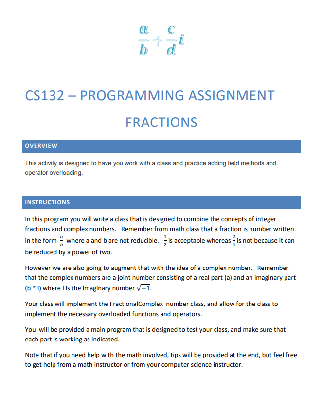 Solved bˉ Q +dc CS132 - PROGRAMMING ASSIGNMENT FRACTIONS | Chegg.com