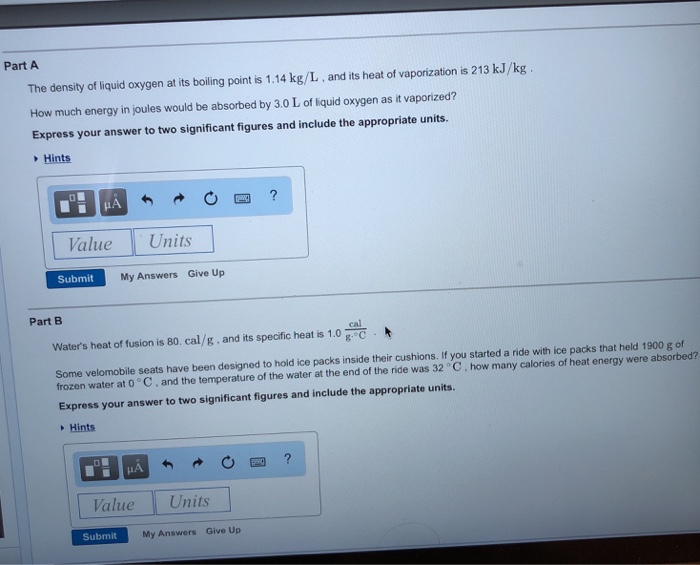 Solved Part A The density of liquid oxygen at its boiling | Chegg.com