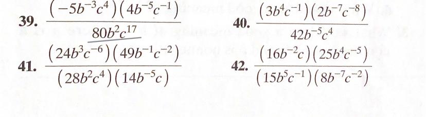 Solved 39. 80b2c17(−5b−3c4)(4b−5c−1) 40. | Chegg.com