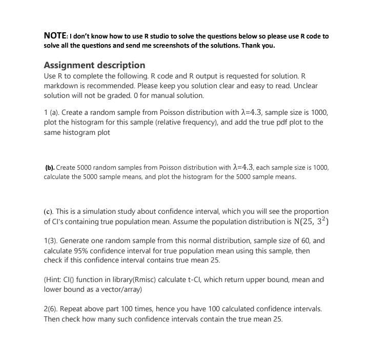 Solved NOTE: I don't know how to use R studio to solve the | Chegg.com