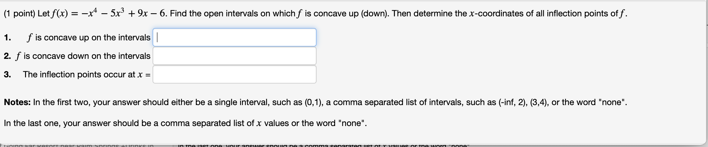 Solved (1 point) Let f(x) = -x4 – 5x3 + 9x – 6. Find the | Chegg.com