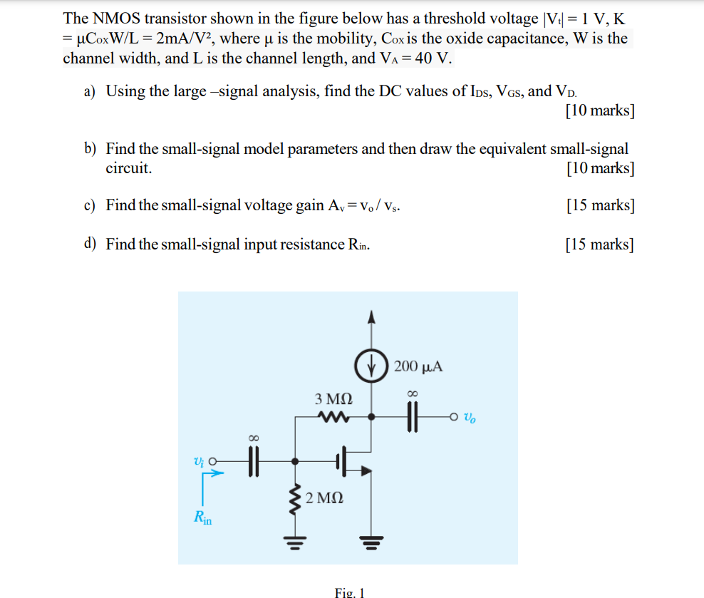 Solved The NMOS transistor in the circuit shown below has | Chegg.com
