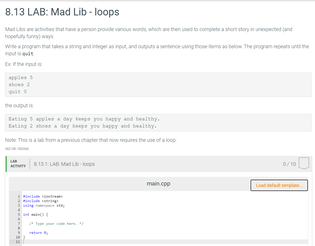 Solved 8.13 LAB: Mad Lib - loops Mad Libs are activities | Chegg.com