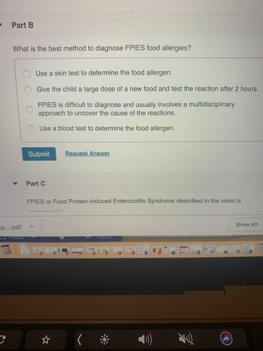Solved Part B What is the best method to diagnose FPIES food | Chegg.com