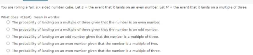 Solved You are rolling a fair, six-sided number cube. Let E | Chegg.com