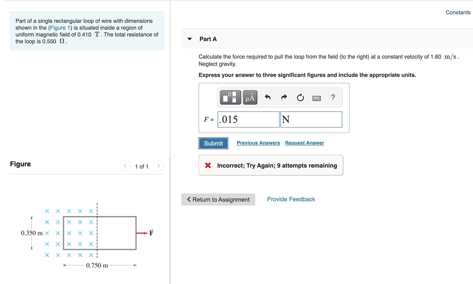 Solved Constants Part of a single rectangular loop of wire | Chegg.com